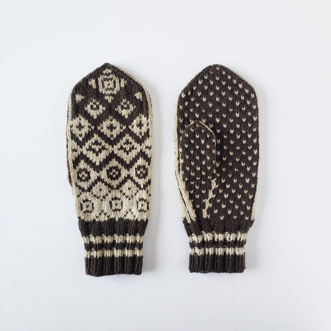 Men's Wool Mittens in Brown + Tan: Abstract - Etsy