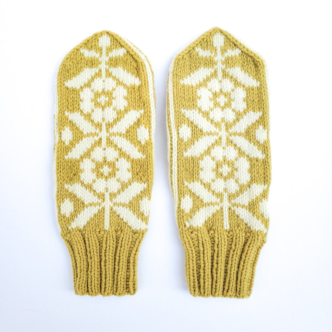 Women's Wool Mittens in Yellow White: Rose - Etsy
