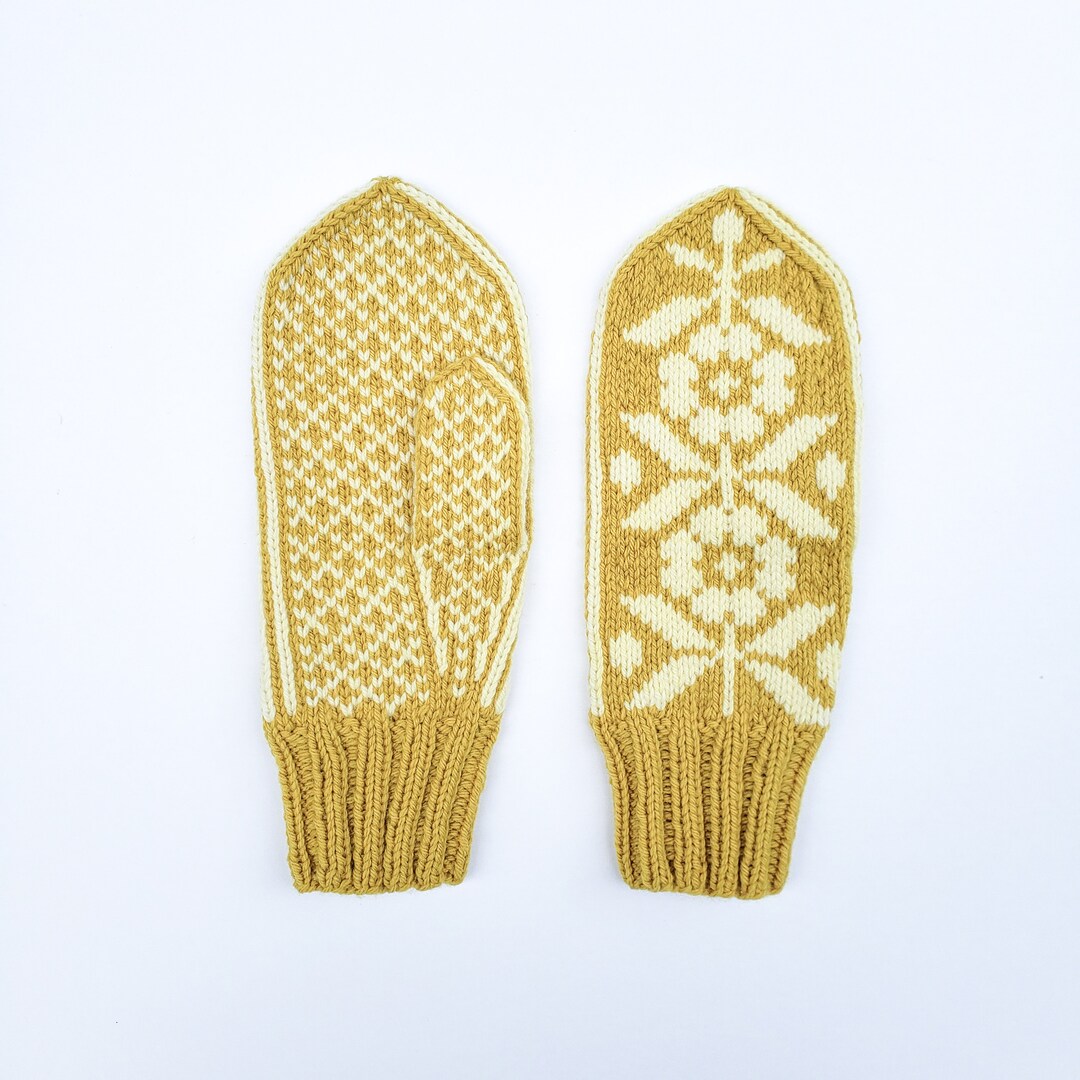 Women's Wool Mittens in Yellow + White: Rose - Etsy