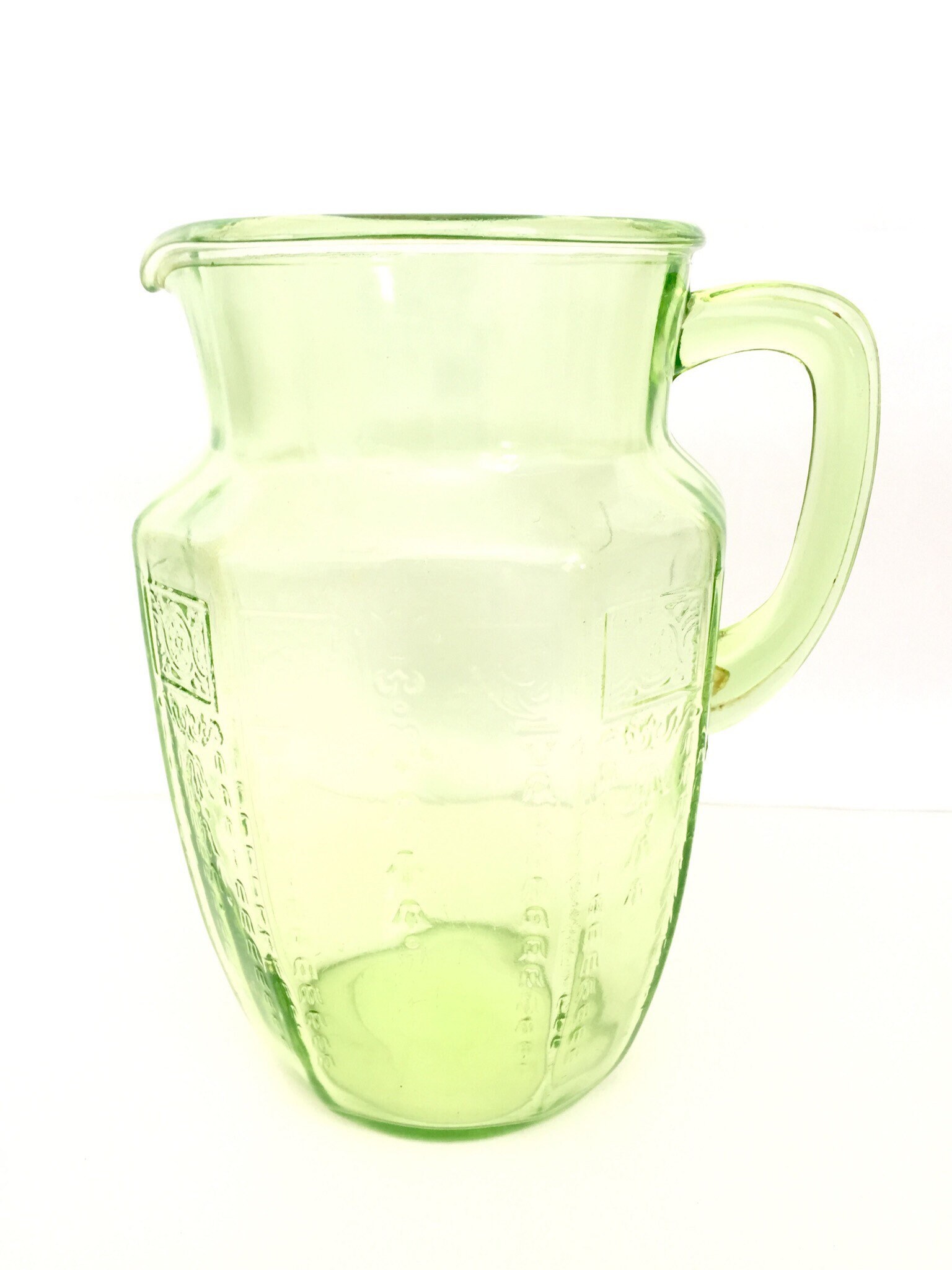 Green Depression Glass Pitcher