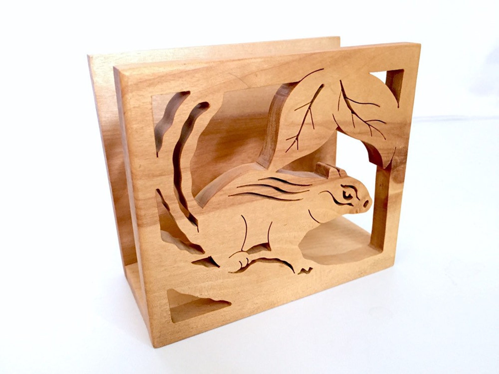 Chipmunk Napkin Holder - Hand Carved Wooden Squirrel Napkin Holder ...