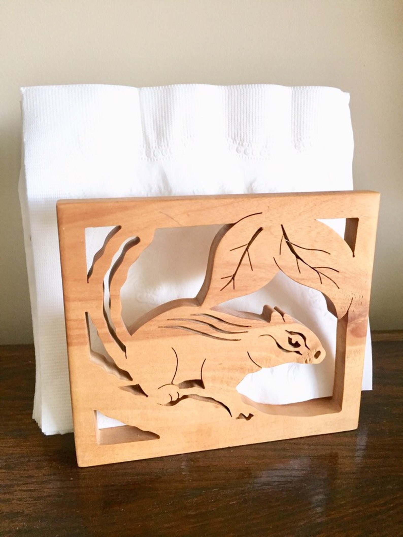 Chipmunk Napkin Holder - Hand Carved Wooden Squirrel Napkin Holder ...