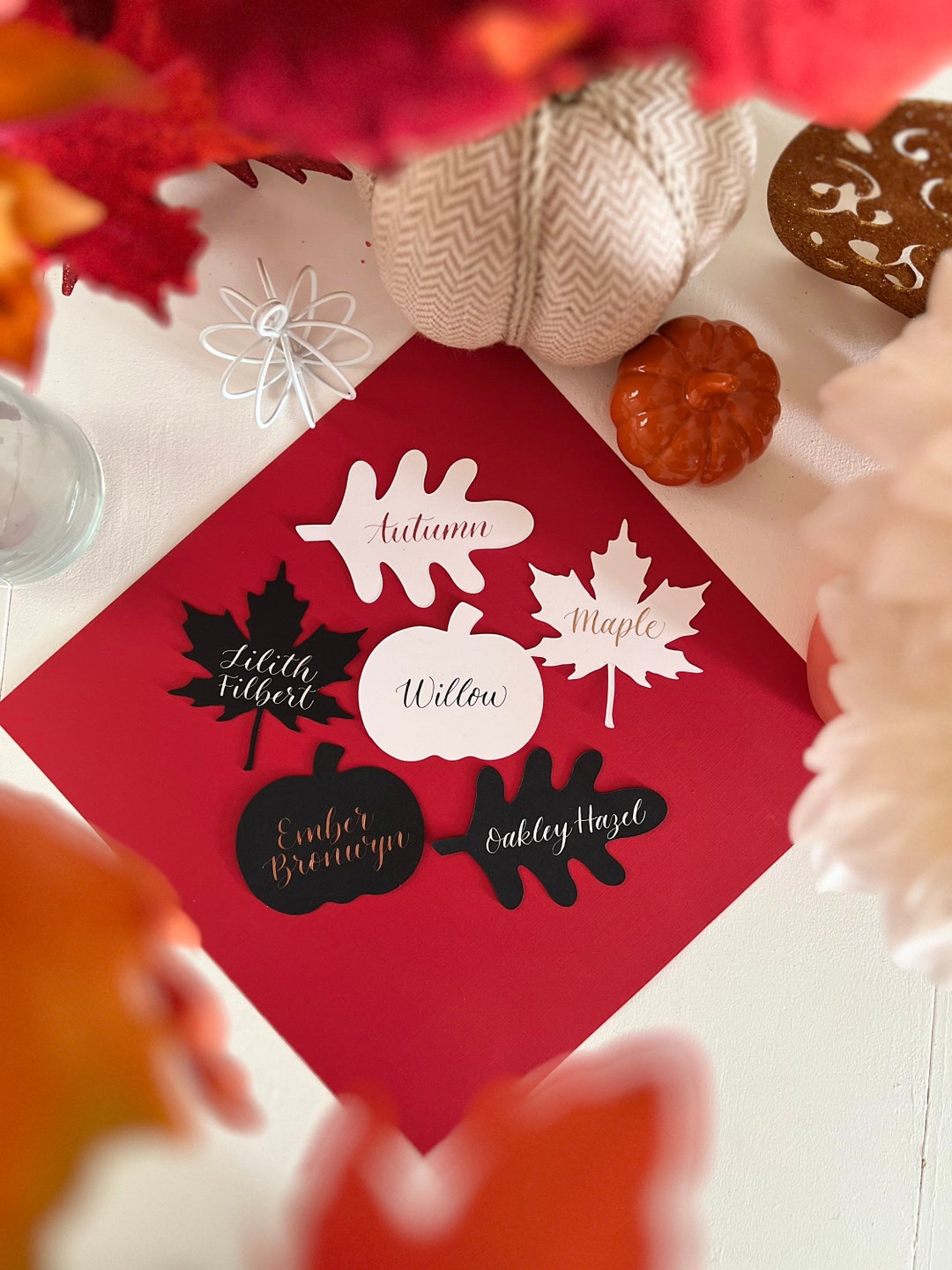 Custom Fall Calligraphy Place Cards, Personalized Autumn Pointed Pen ...