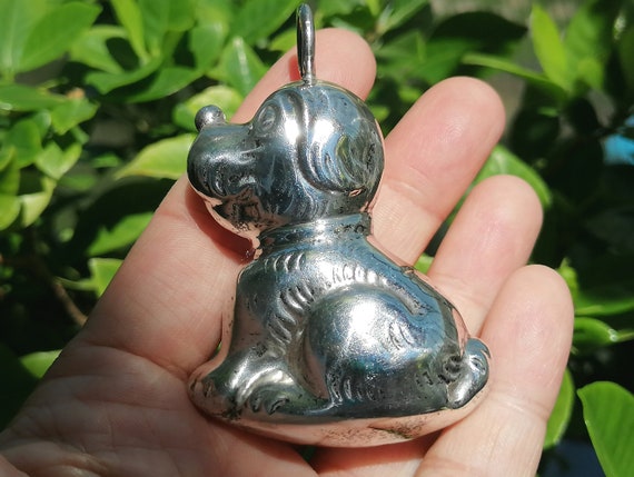 Antique Silver Collectible Baby Rattle "puppy dog" fr… - Gem