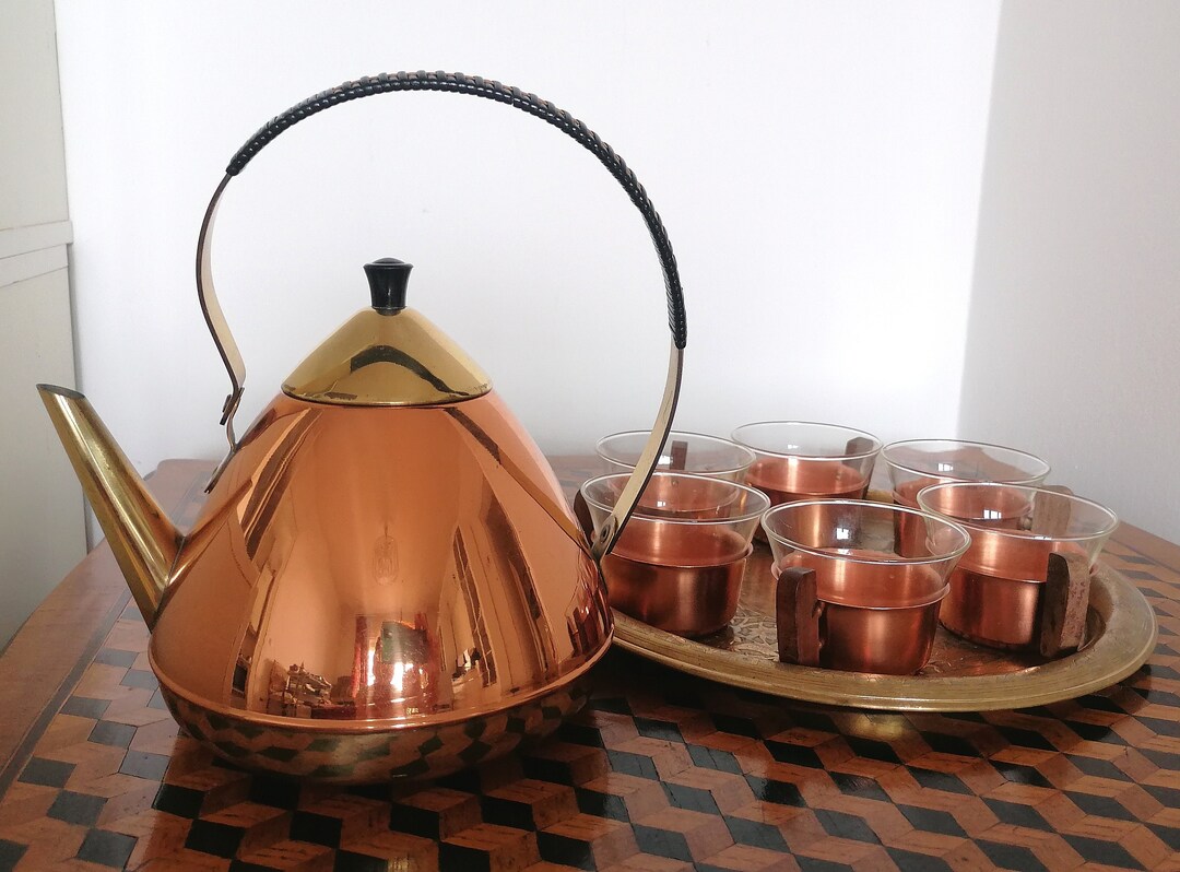Vintage Bauhaus Tea Set With Cooper and Brass Teapot in the Style of ...