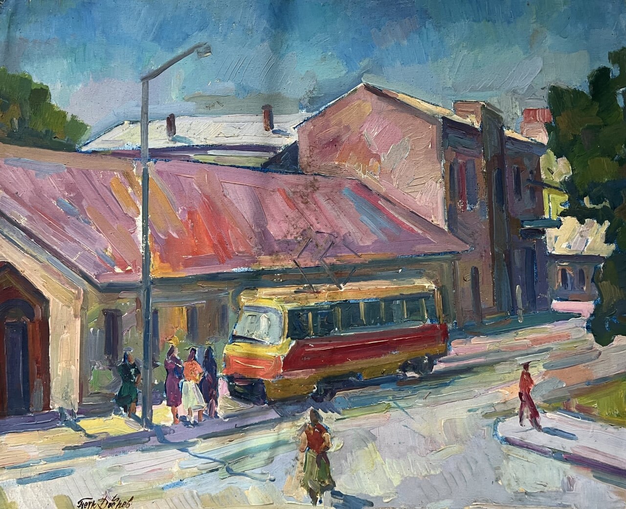 Bus Stand Scene Painting