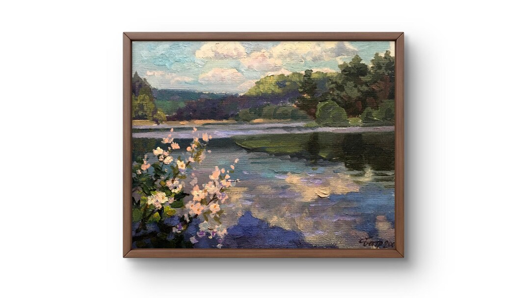 Oil Painting Landscape Original, Painting on Cardboard, River Landscape ...