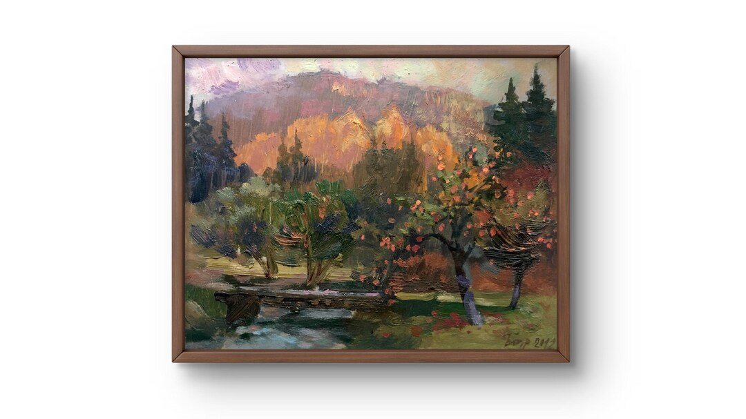 Oil Painting Landscape Original, Painting on Cardboard, River Landscape ...