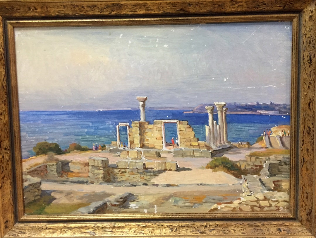 Oil Painting Ruins of a Building Original Picture Painter Landscape ...