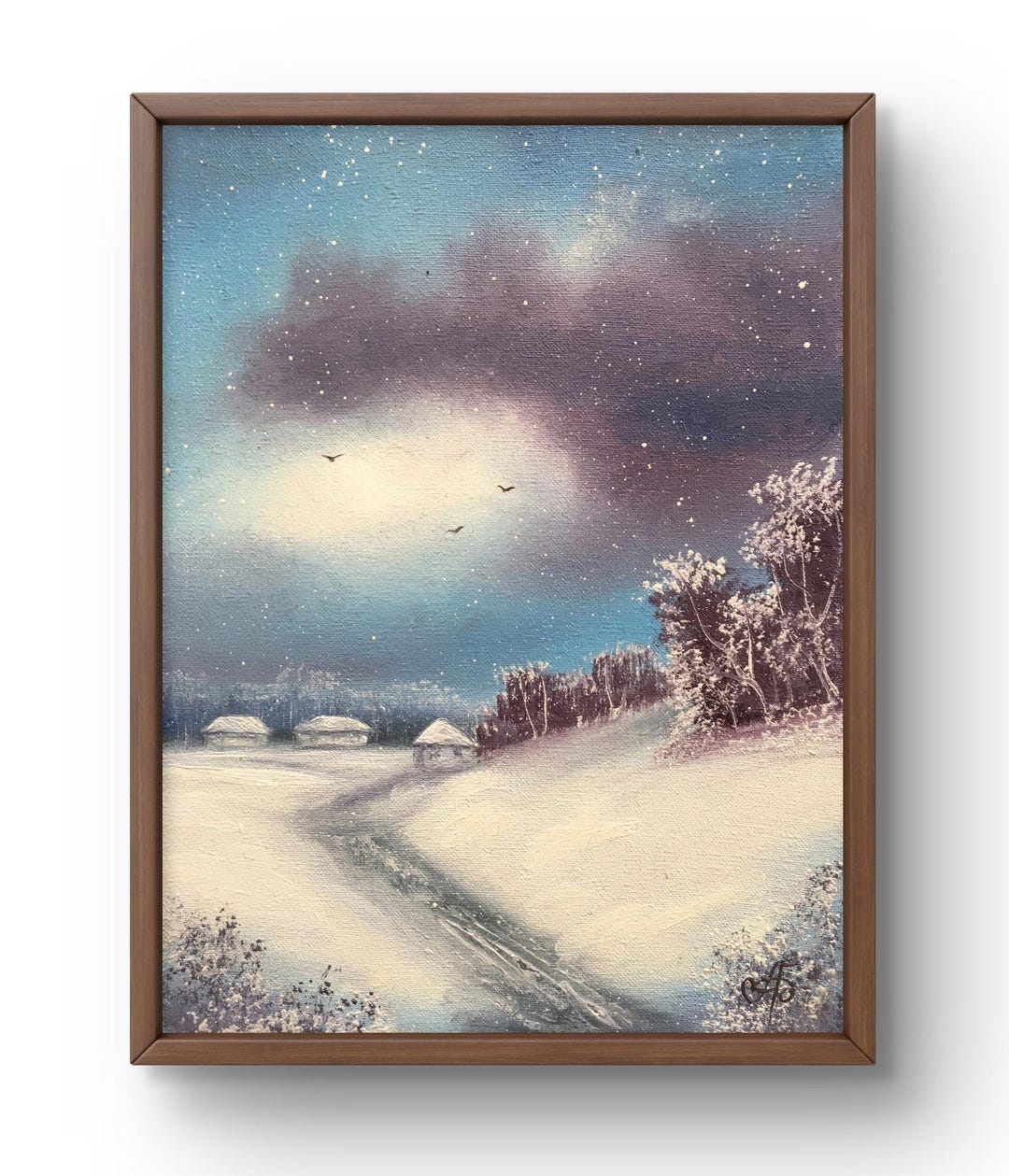 Oil Painting Landscape Original, Oil Painting on Canvas, Winter Village ...