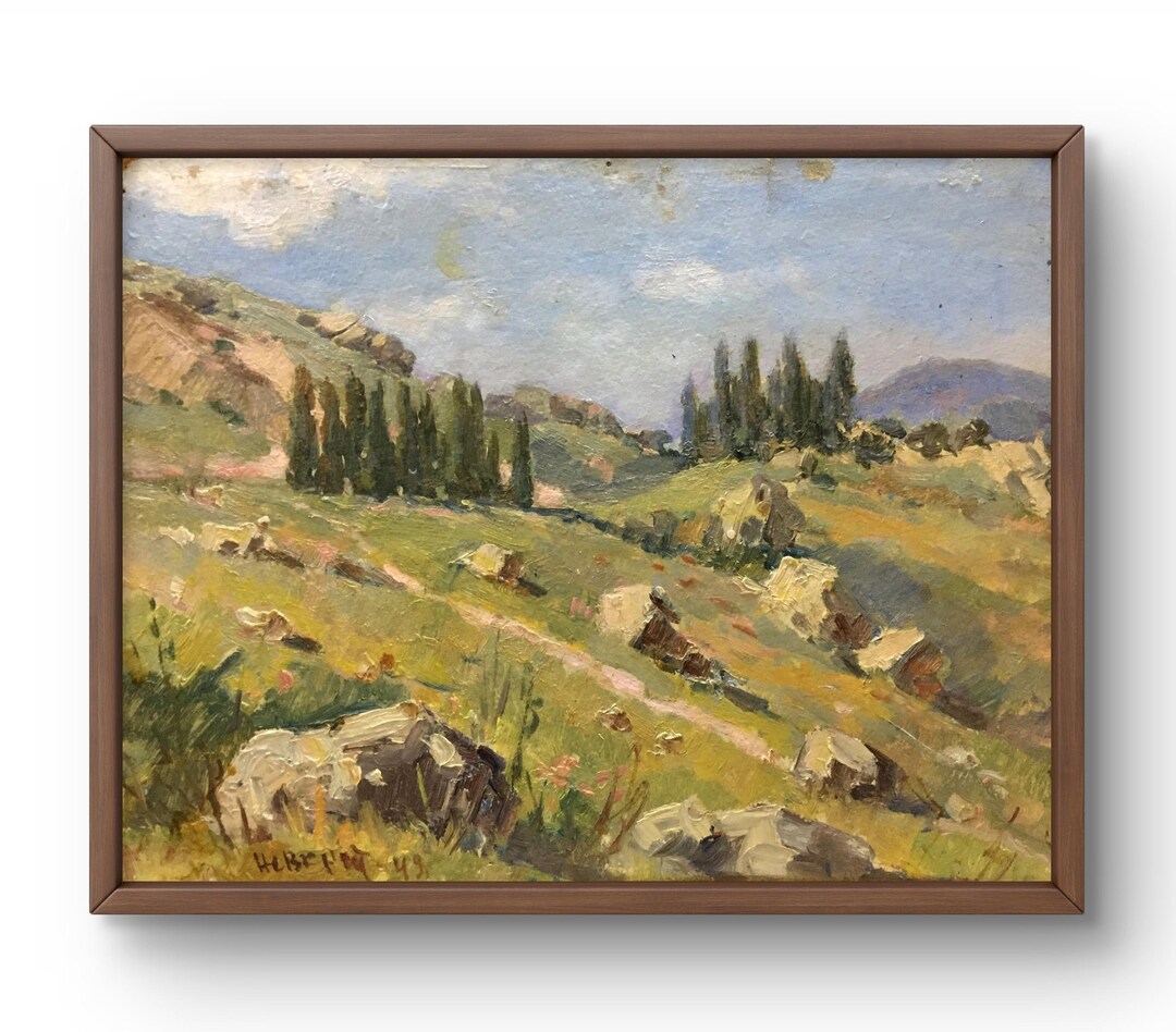 Oil Painting Landscape Original, Oil Painting on Cardboard, Hilly Rural ...