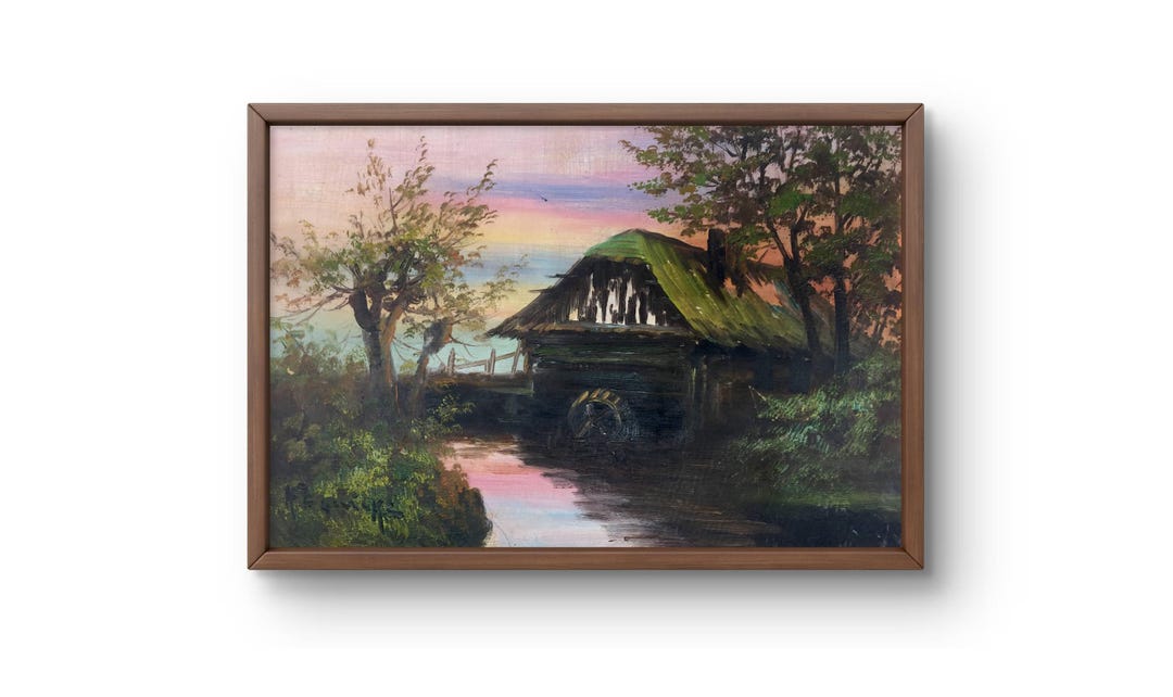 Oil Painting Landscape Original, Oil Painting on Cardboard, Old ...