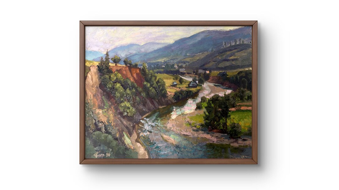 Oil Painting Landscape Original, Painting on Cardboard, River Landscape ...