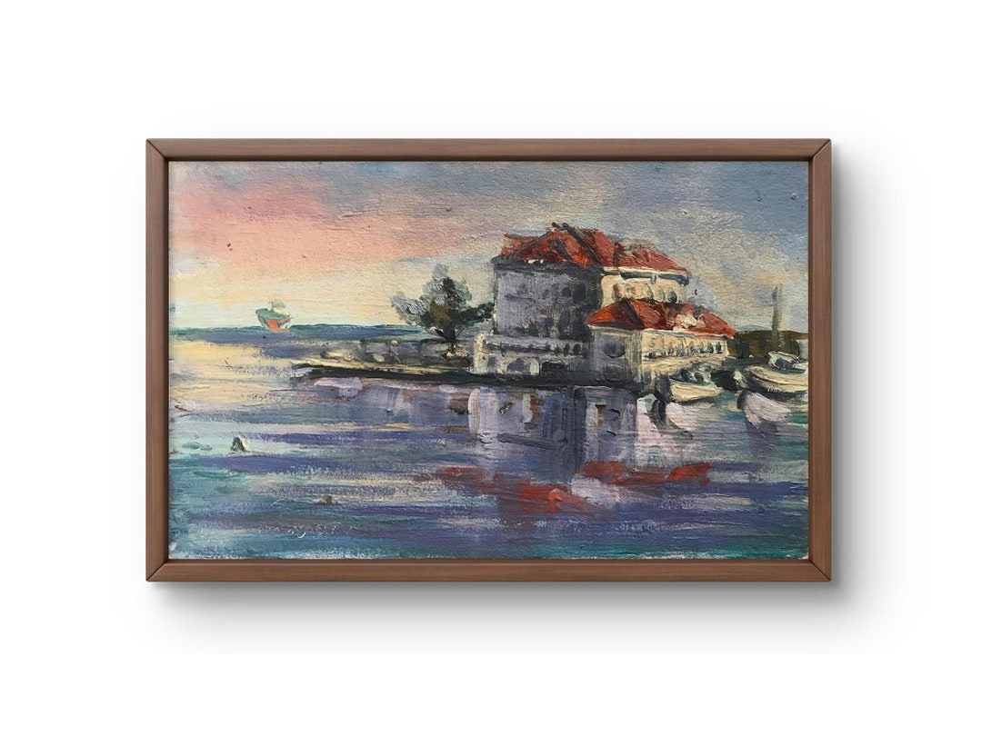 Oil Painting Landscape Original, Painting on Cardboard, River Landscape ...