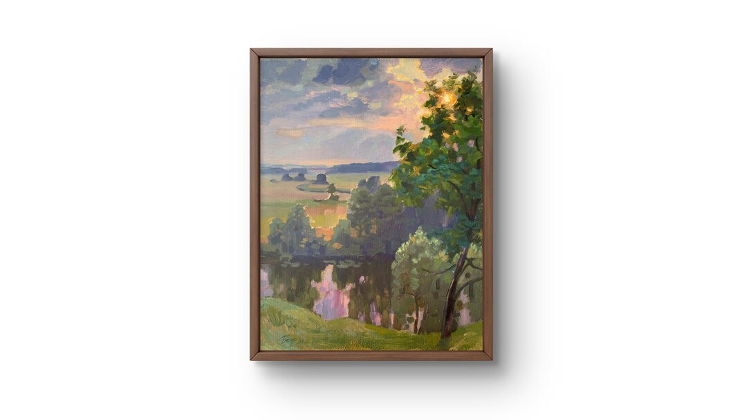Oil Painting Landscape Original, Painting on Cardboard, River Landscape ...