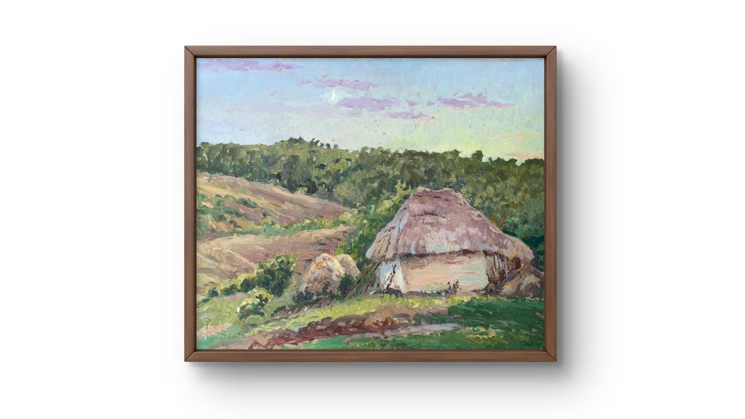 Oil Painting Landscape Original, Oil Painting, a Simple Thatched House ...