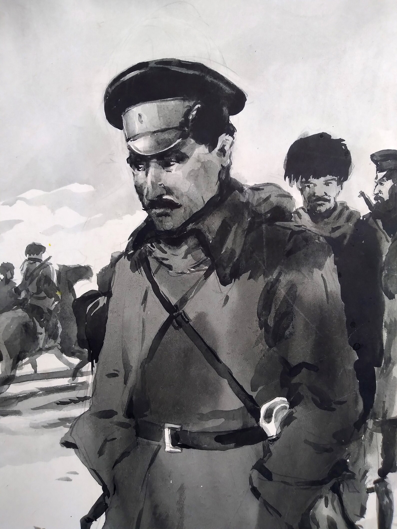 Social Realism Watercolor Painting Officer Unknown Artist | Etsy