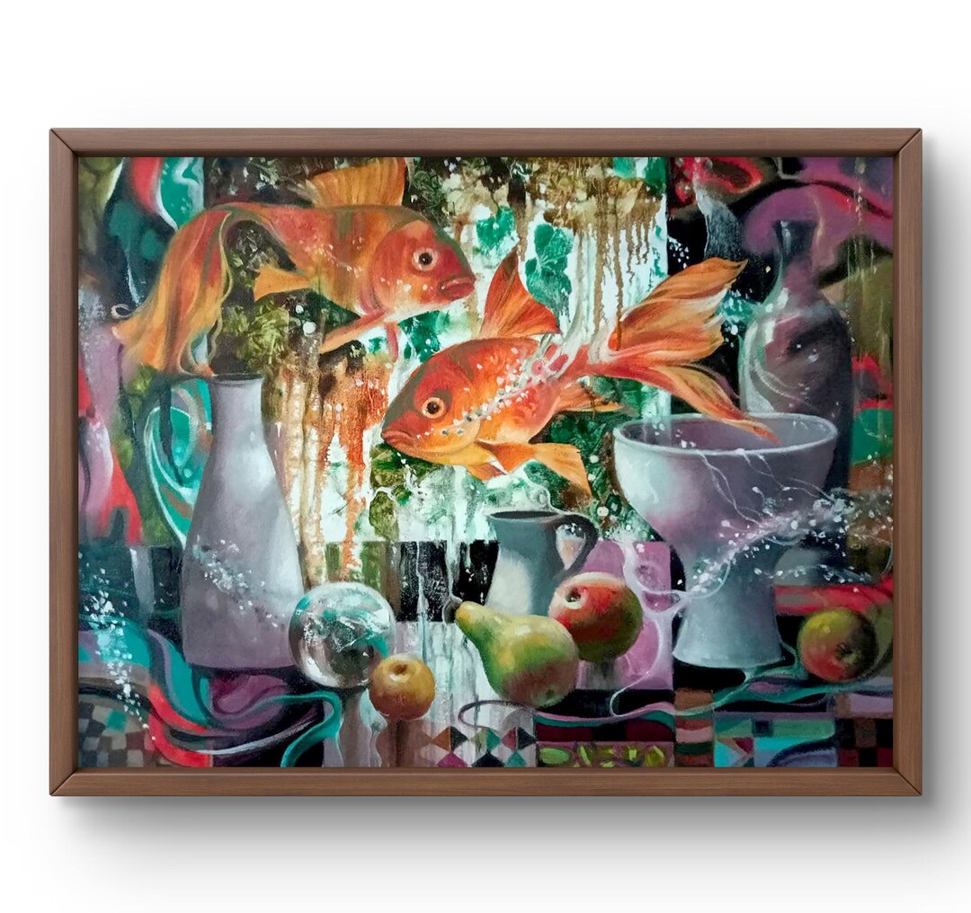 Oil Painting Abstract Original, Oil Painting, Bright Orange Fish ...