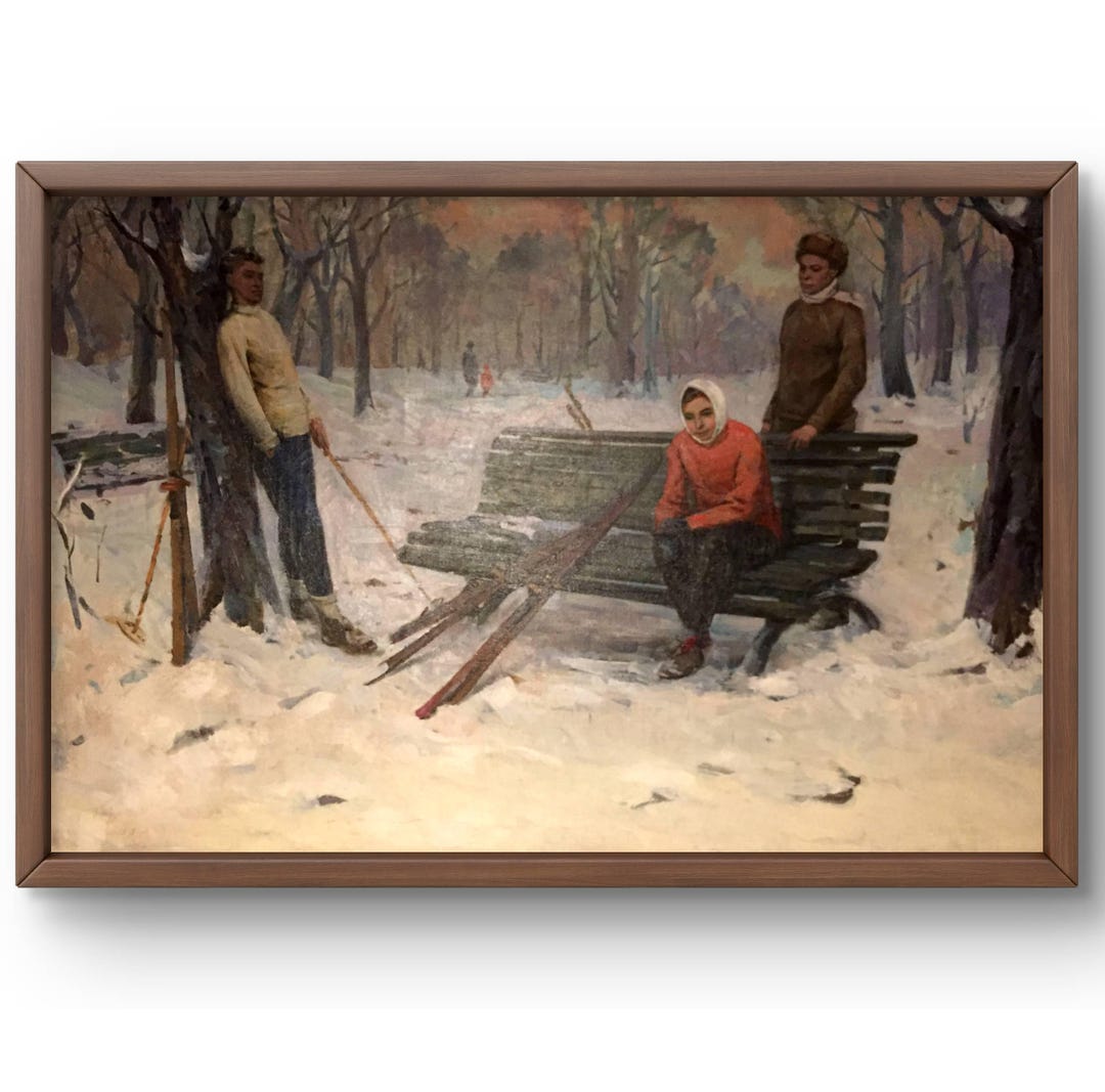 Original Oil Painting: Winter Park Social Realism Art (37.40x59.05 ...