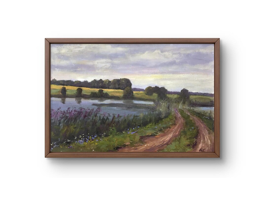 Oil Painting Landscape Original, Painting on Cardboard, River Landscape ...