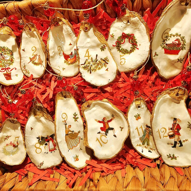 12 Days of Christmas Oyster Shell Ornaments: Hand-picked Coastal Decor ...