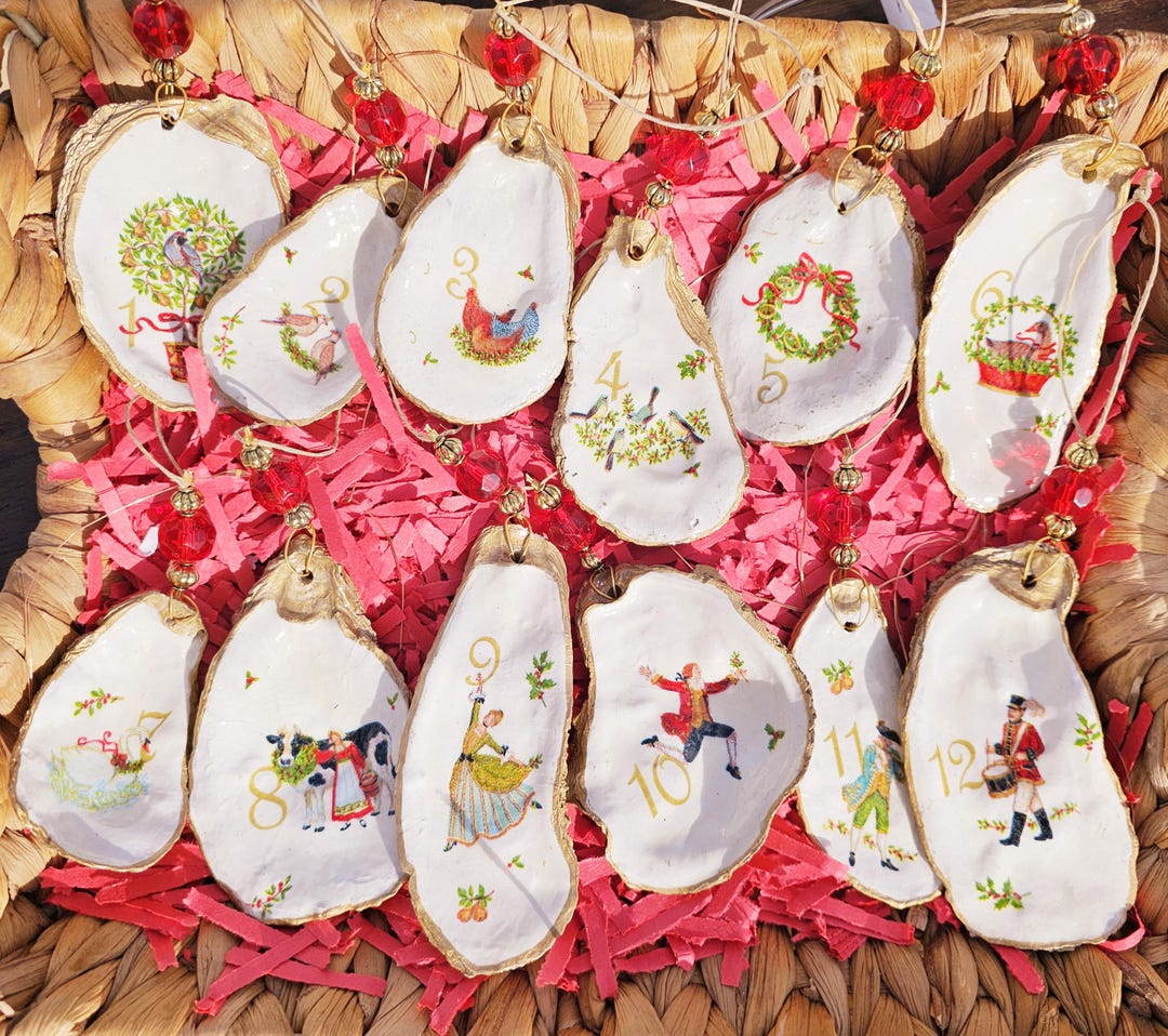 12 Days of Christmas Oyster Shell Ornaments: Hand-picked Coastal Decor ...
