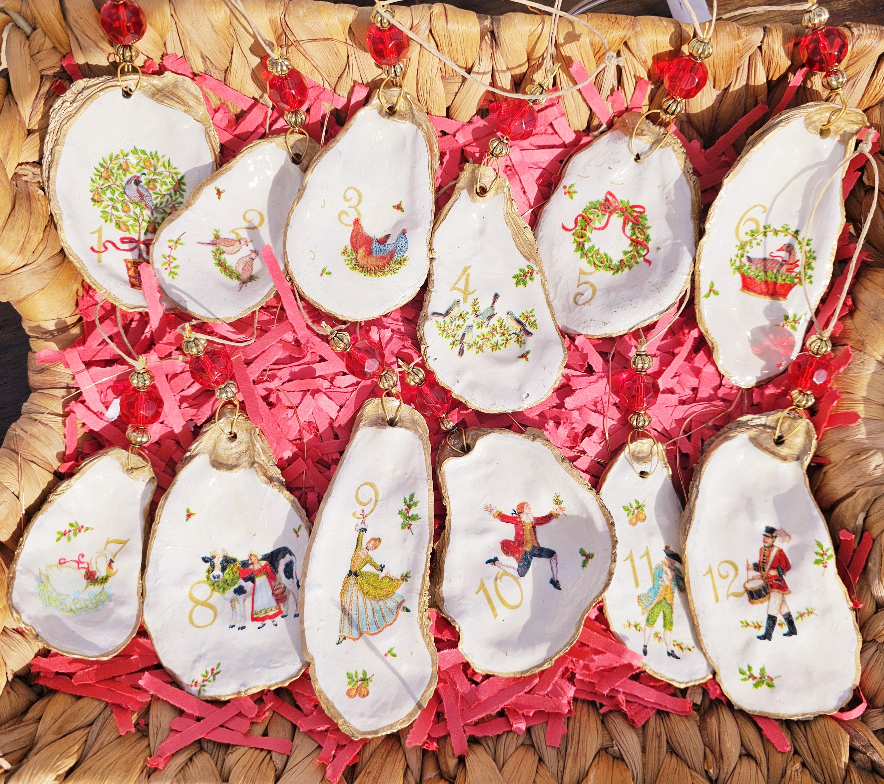 12 Days of Christmas Oyster Shell Ornaments: Hand-picked Coastal Decor ...