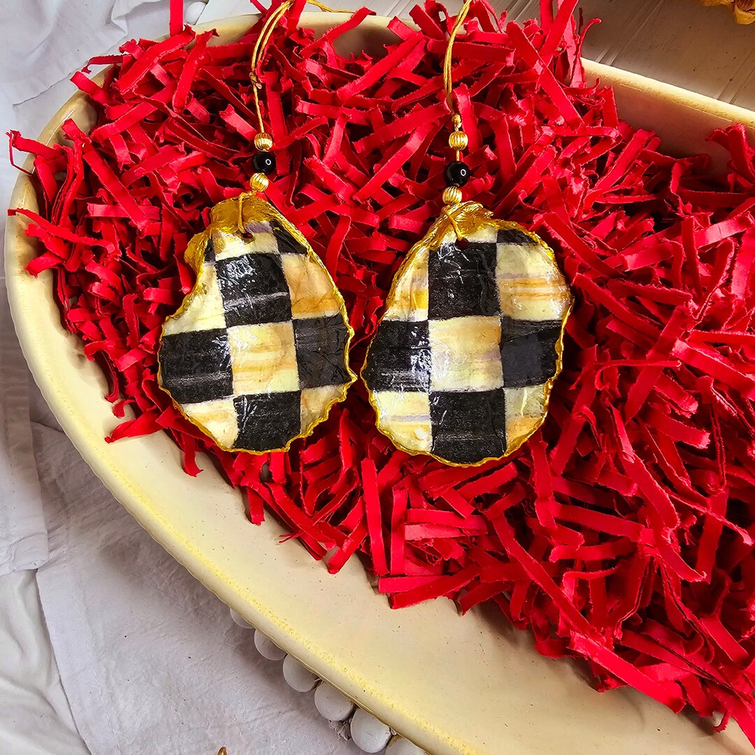 Black and White Checkerboard Design Oyster Shell Ornaments set of 2 - Etsy