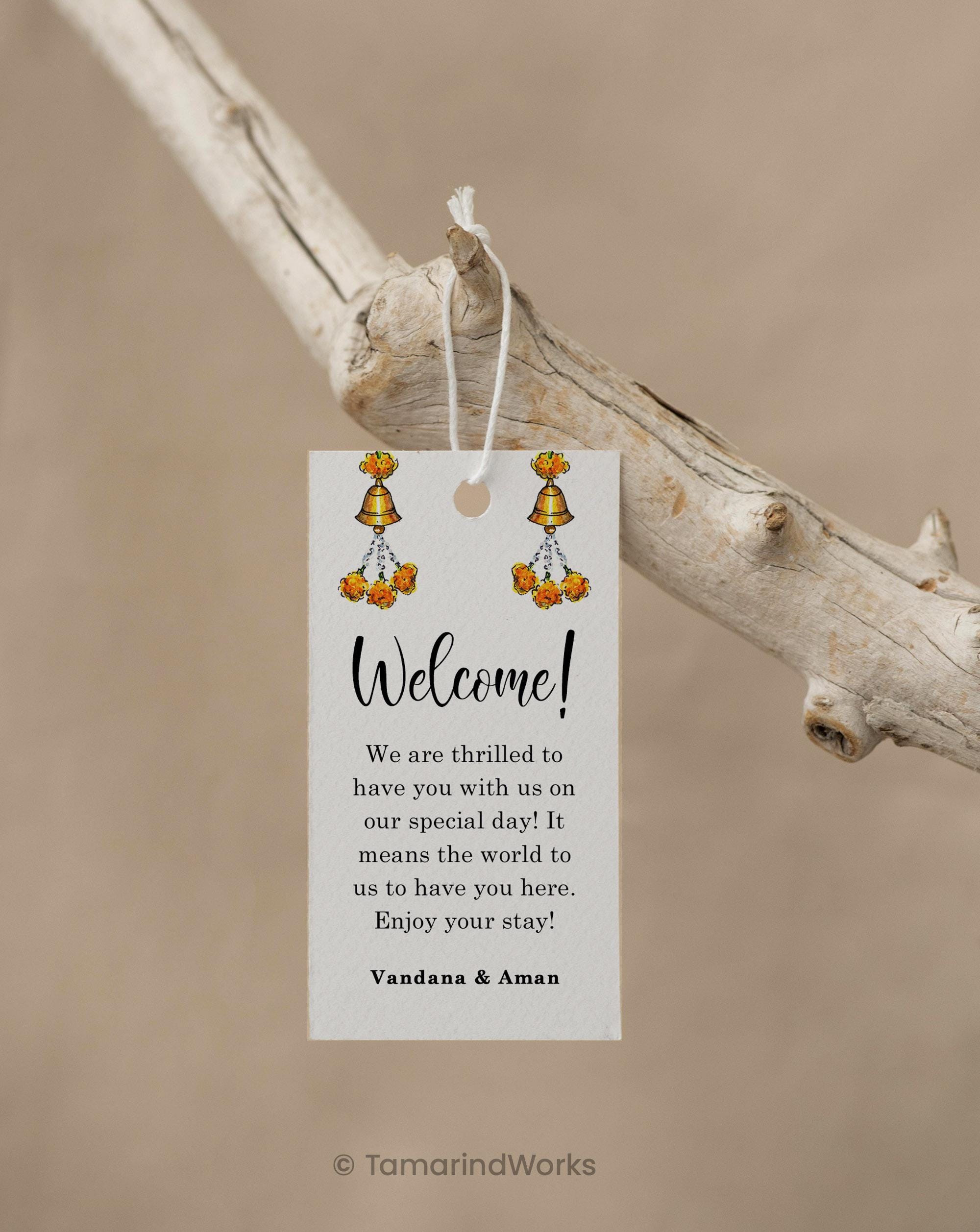 Elegant Hindu Wedding Welcome Tag Template, Watercolor Indian Printable ...