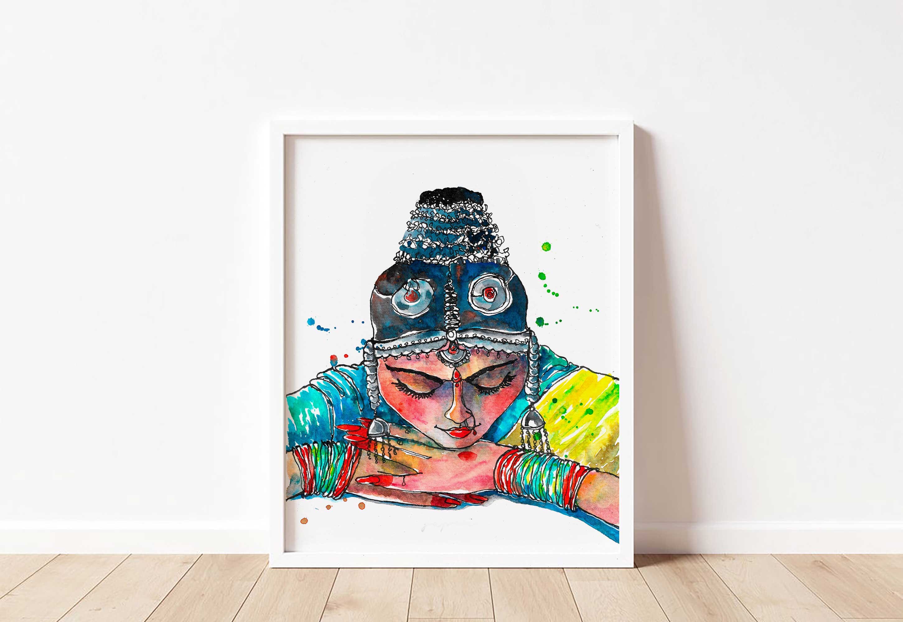 Bharatanatyam Art Indian Classical Dancer Wall Print, Watercolor ...