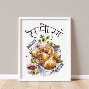 Samosa Indian Kitchen Decor, Desi Poster Food Art, Kitchen Wall Print ...