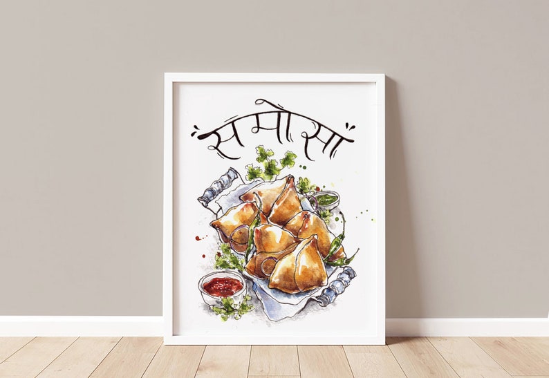 Samosa Indian Kitchen Decor, Desi Poster Food Art, Kitchen Wall Print ...