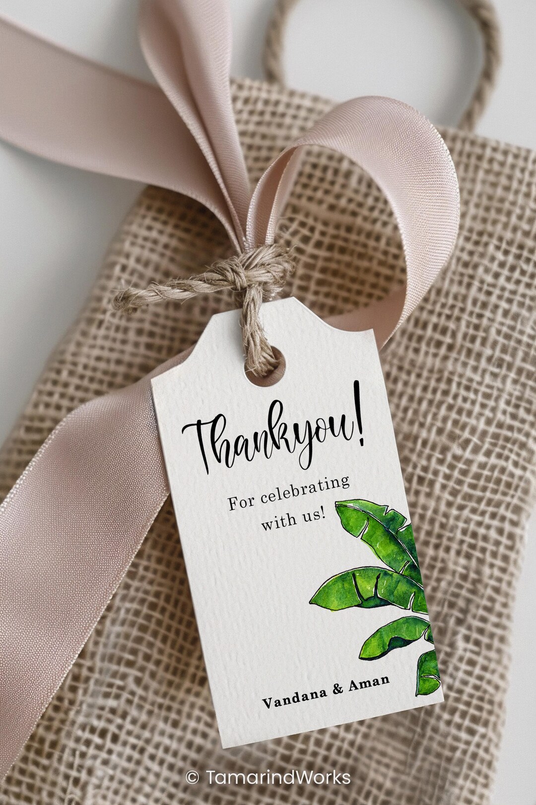 Leaves Indian Wedding Favor Tag Template, Tropical Hindu Printable ...