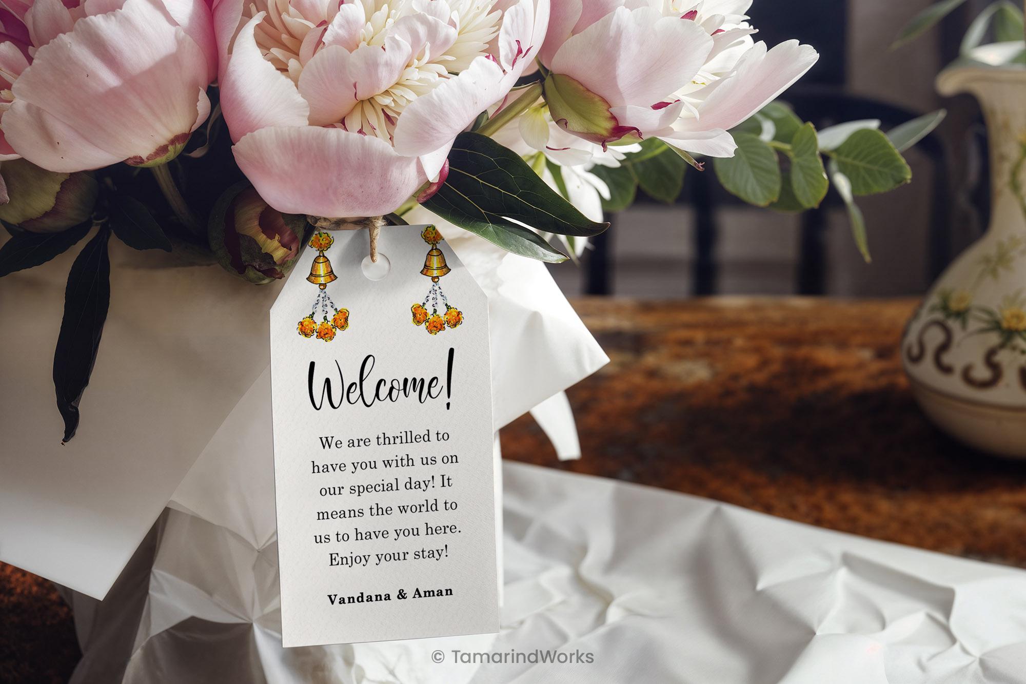Elegant Hindu Wedding Welcome Tag Template, Watercolor Indian Printable ...