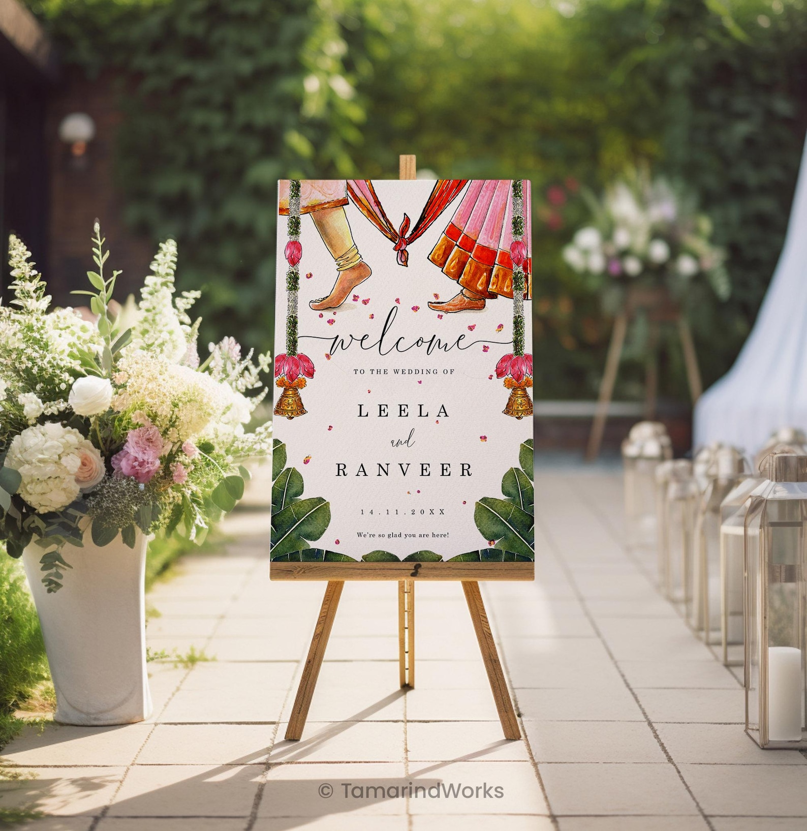 Phera Hindu Wedding Welcome Sign Template, Watercolor Indian Editable ...