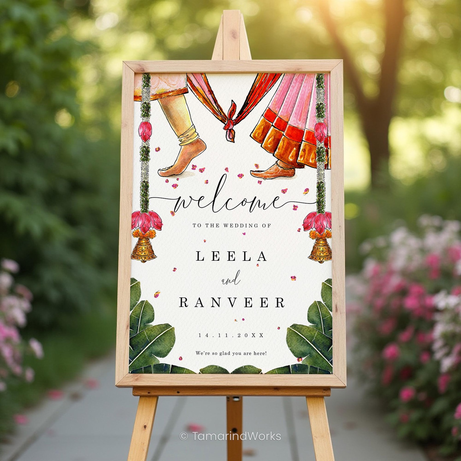 Phera Hindu Wedding Welcome Sign Template, Watercolor Indian Editable ...