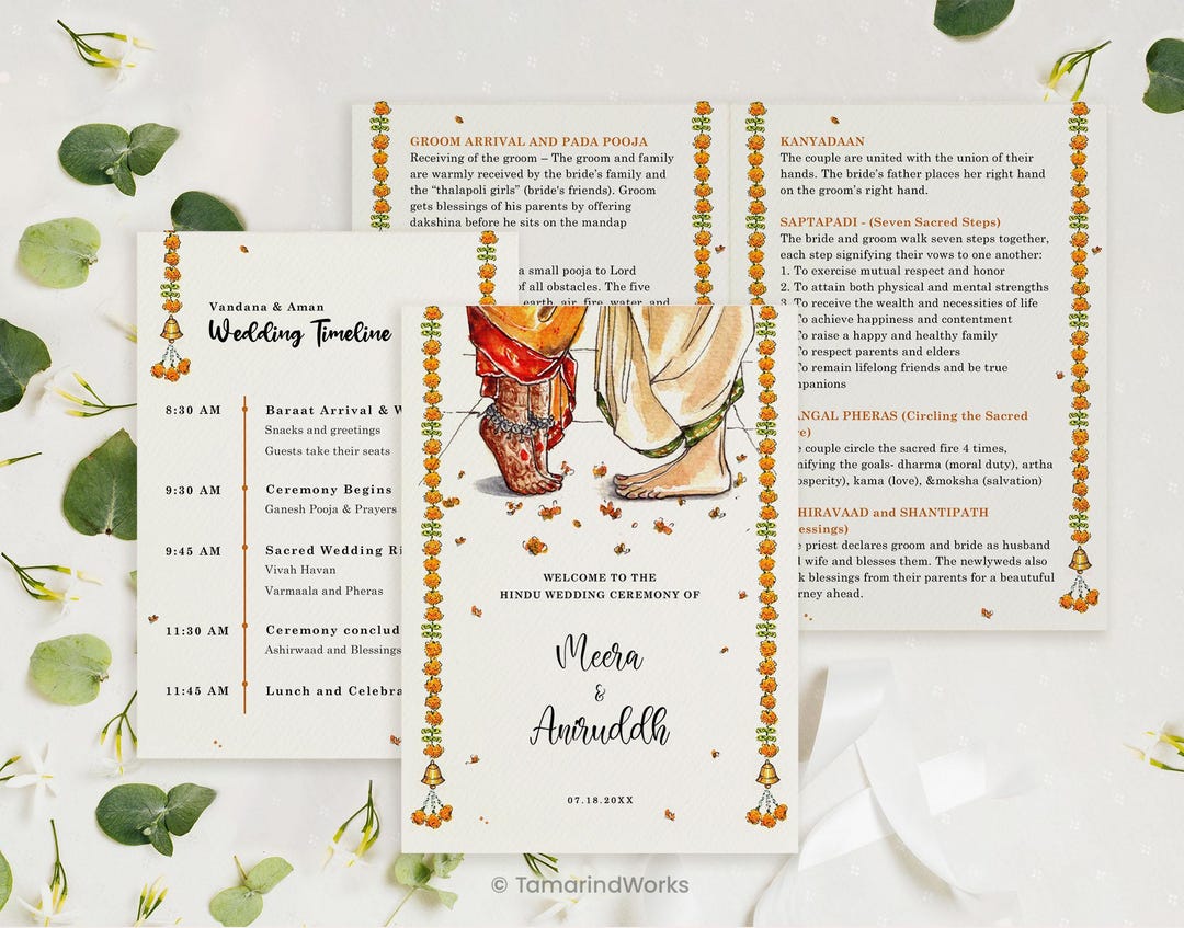 Elegant Indian Wedding Program Template, Hindu Marriage Ceremony, South ...