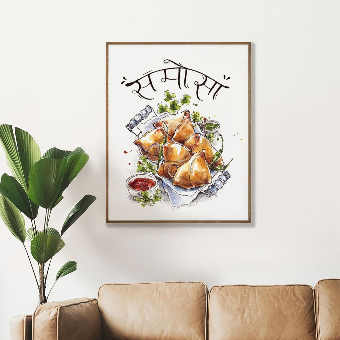 Samosa Indian Kitchen Decor, Desi Poster Food Art, Kitchen Wall Print ...