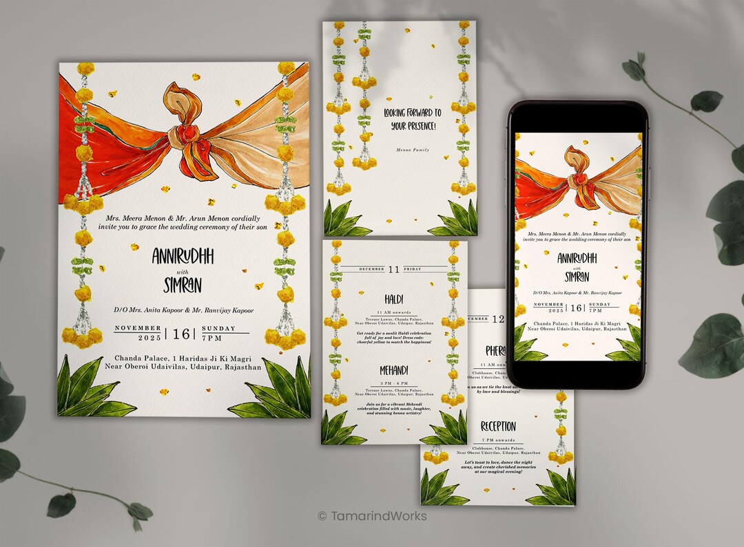 Artisanal Indian Wedding Invitation With Ceremonies, Elaborate 4 Page ...