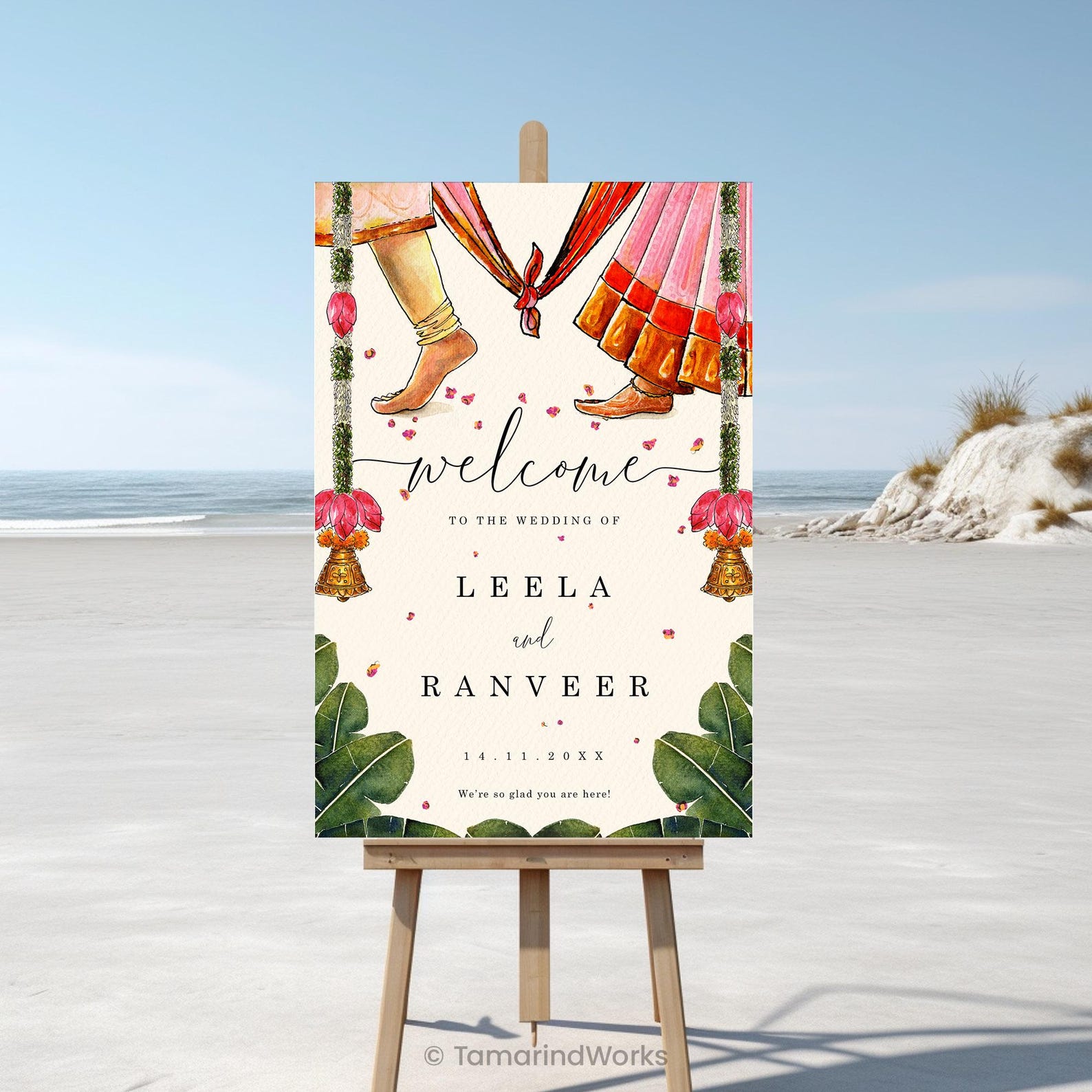 Phera Hindu Wedding Welcome Sign Template, Watercolor Indian Editable ...