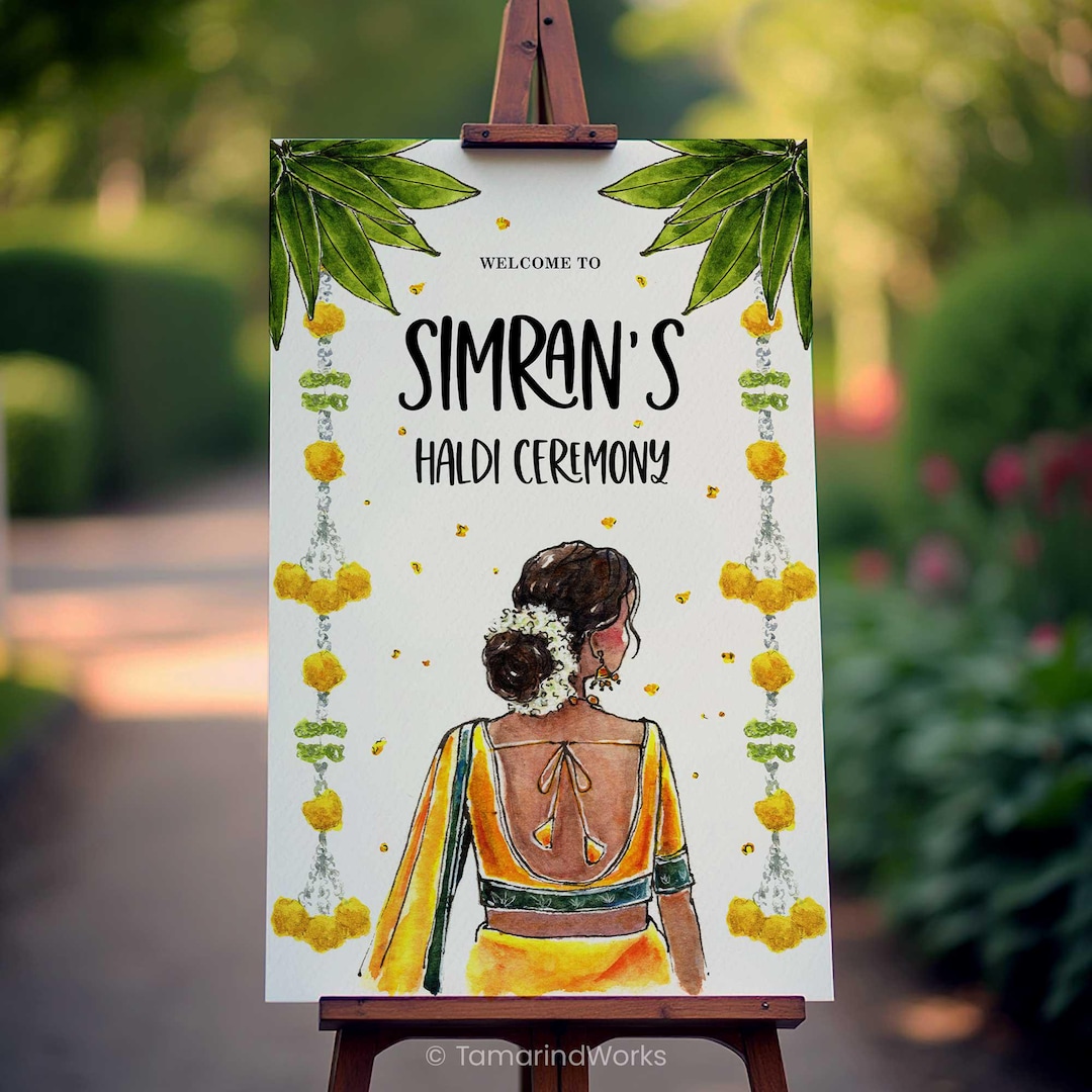 Minimalistic Haldi Welcome Sign Template, Yellow Indian Printable Haldi ...