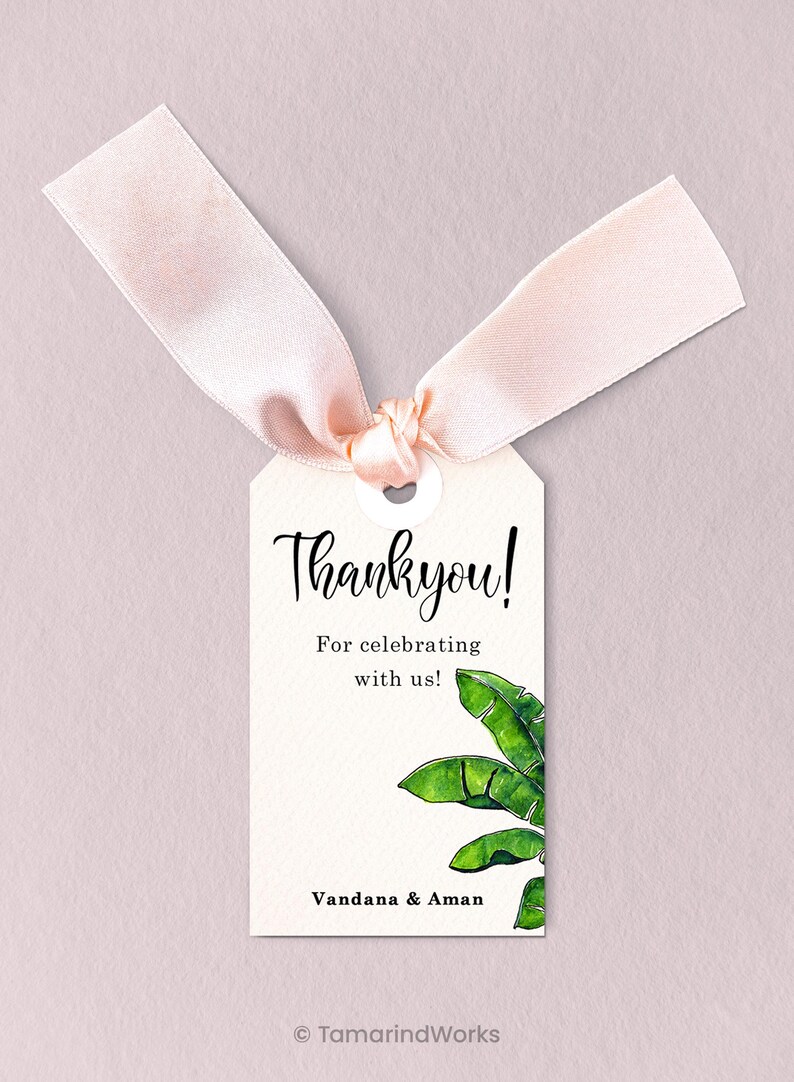 Leaves Indian Wedding Favor Tag Template, Tropical Hindu Printable ...