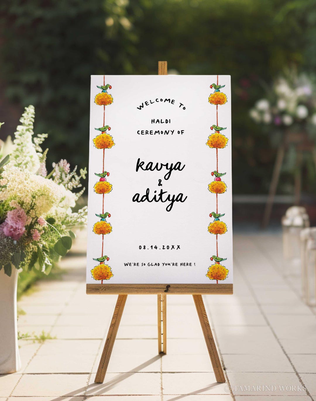 Marigold Indian Haldi Welcome Sign Template, Watercolor Hindu Editable ...