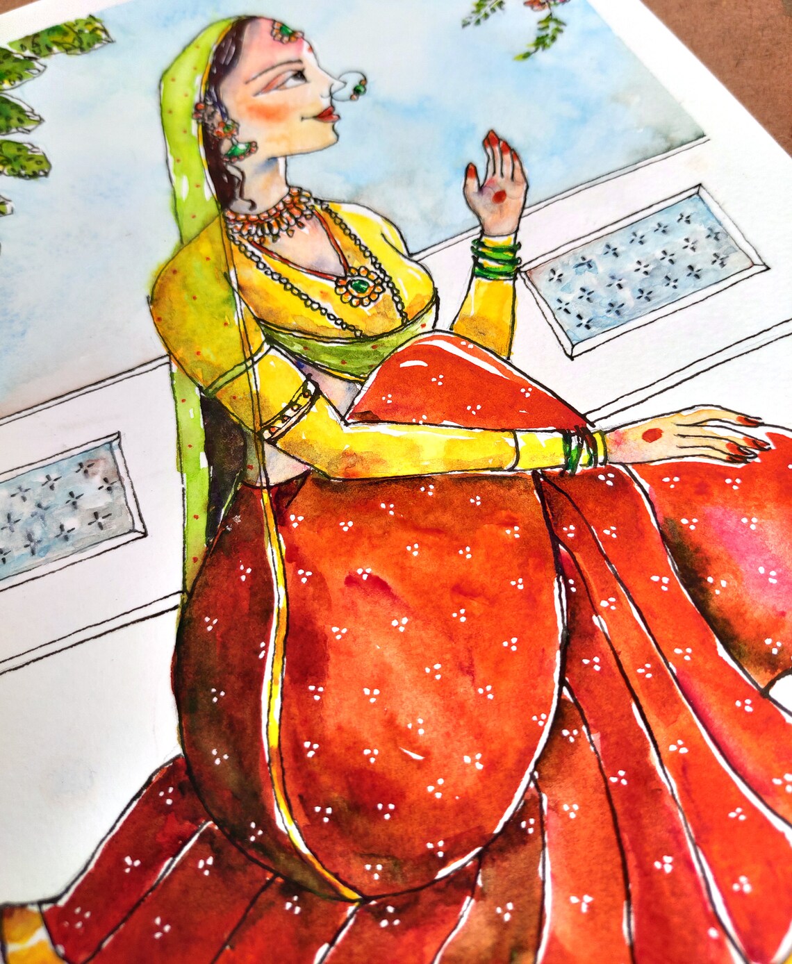 Rani Indian Painting Wall Art Print Watercolor Painting | Etsy