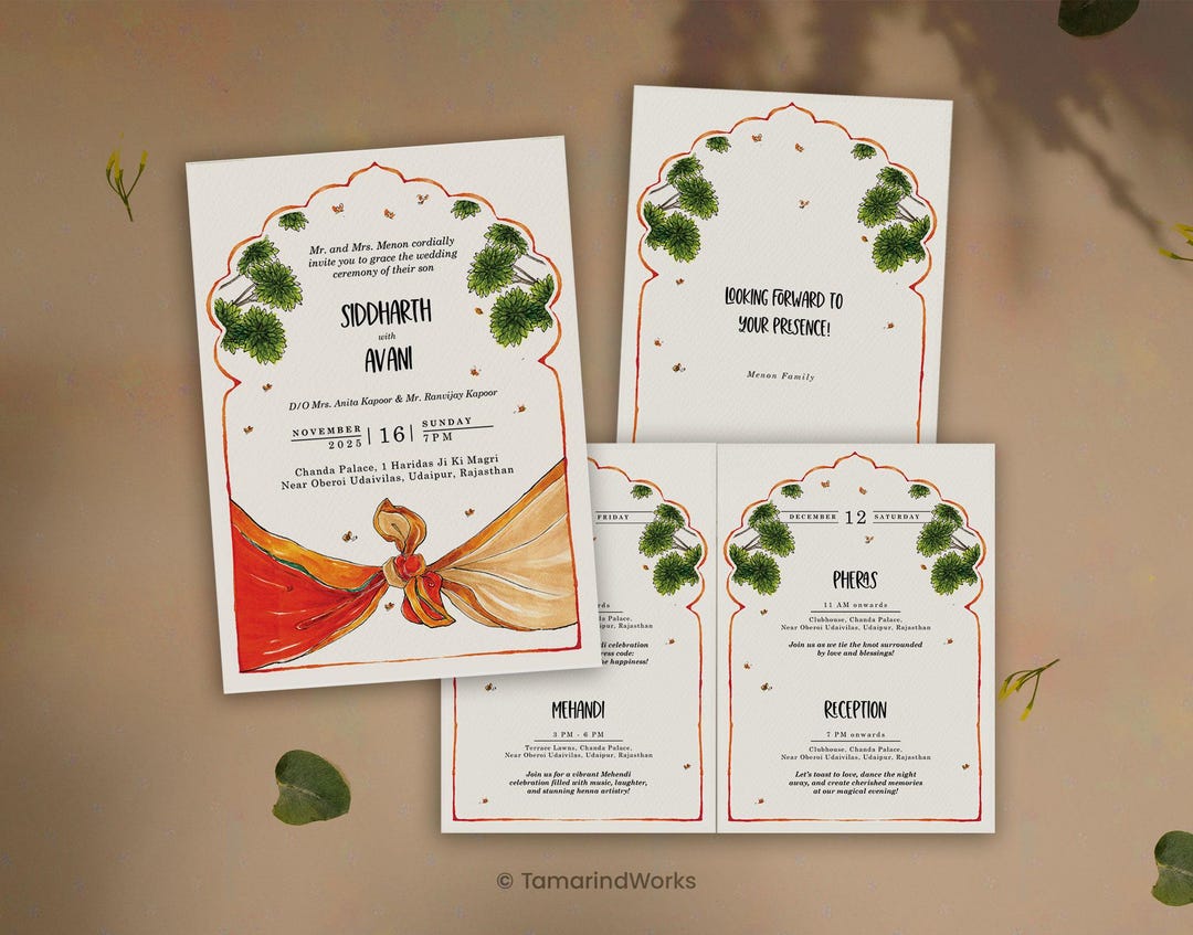 Hindu Wedding Invitation Suite, Hand Made Indian Marriage Card With ...