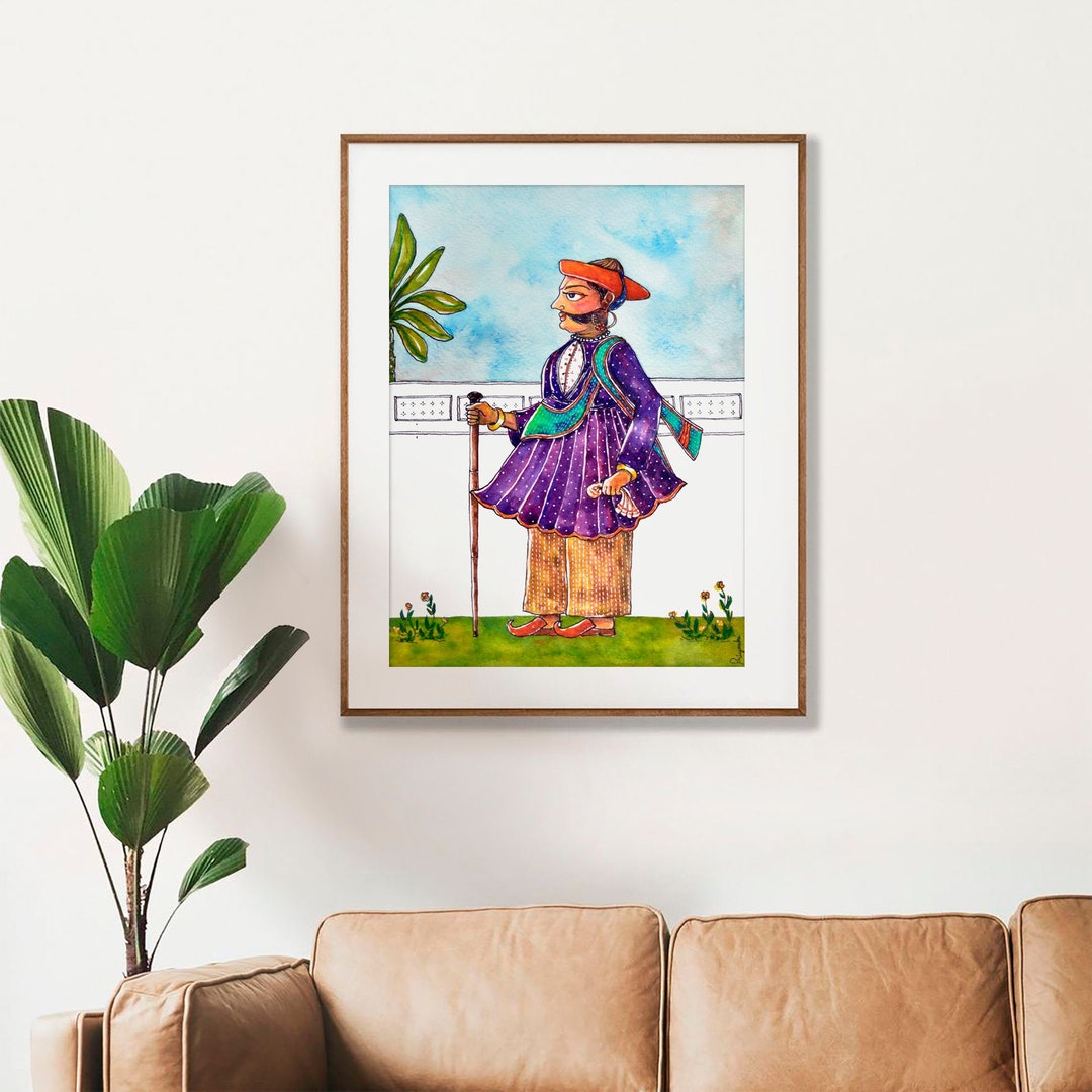 Indian Man Art Print, South Asian Wall Painting, Indian Miniature Wall ...