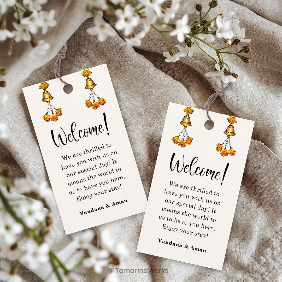 Elegant Hindu Wedding Welcome Tag Template, Watercolor Indian Printable ...