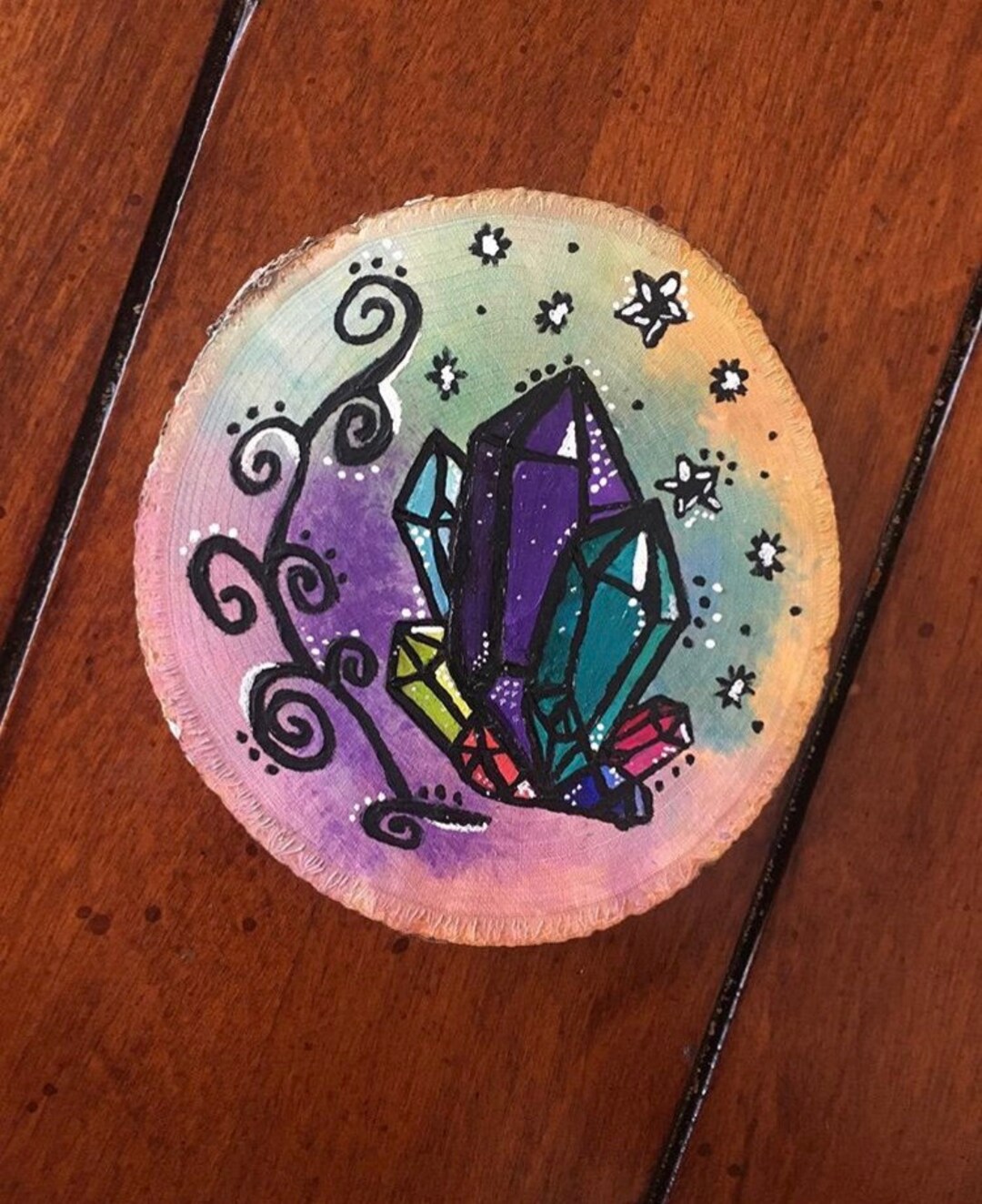 Crystal Cluster Painting on a Slice of a Tree Limb - Etsy