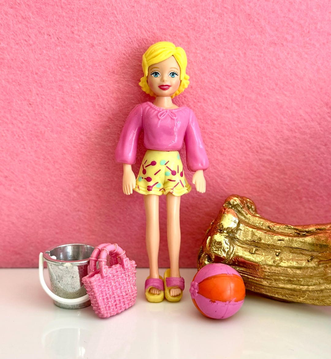 Polly Pocket Doll in Summer Outfit With Beach Ball and Sparkly Pink ...