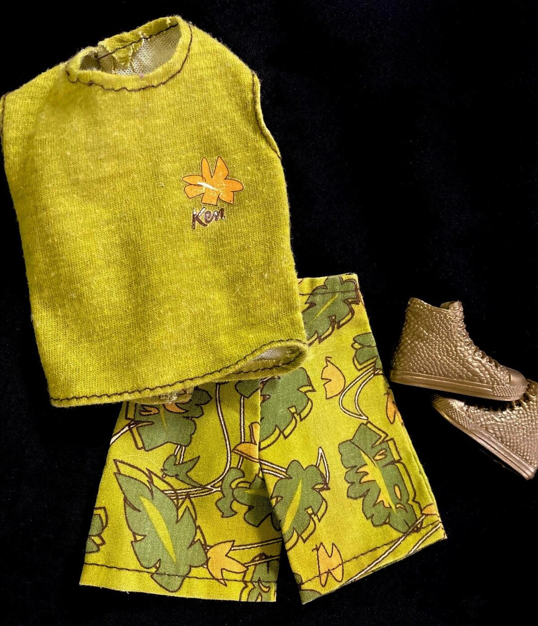 Vintage Ken Doll Sports Wear, Green Tank and Shorts and Gold Shoes - Etsy